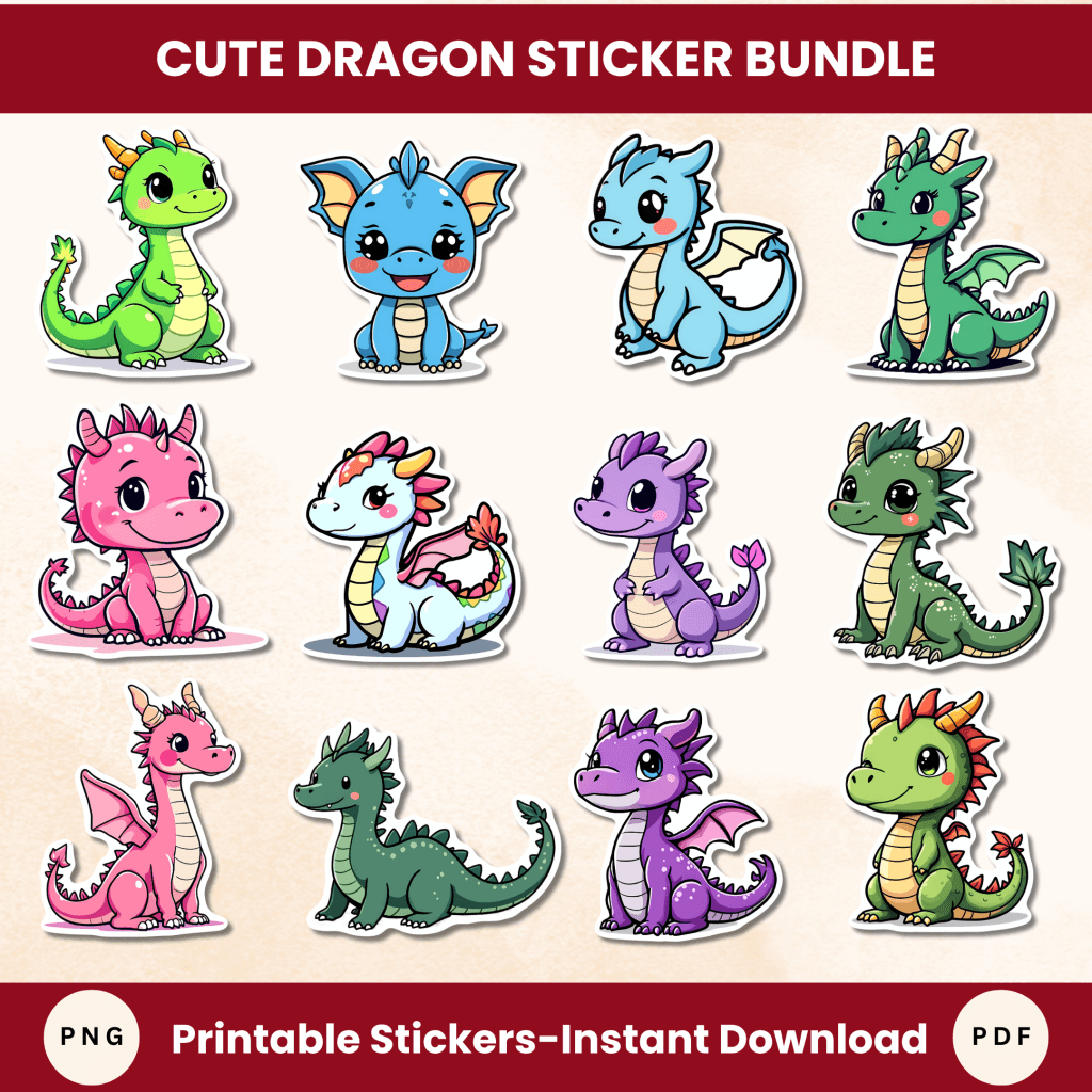 Printable Stickers - Cute Dragons- Dragon Love Inspired